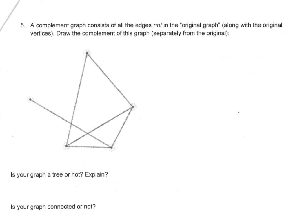 Solved 5 A Complement Graph Consists Of All The Edges Not