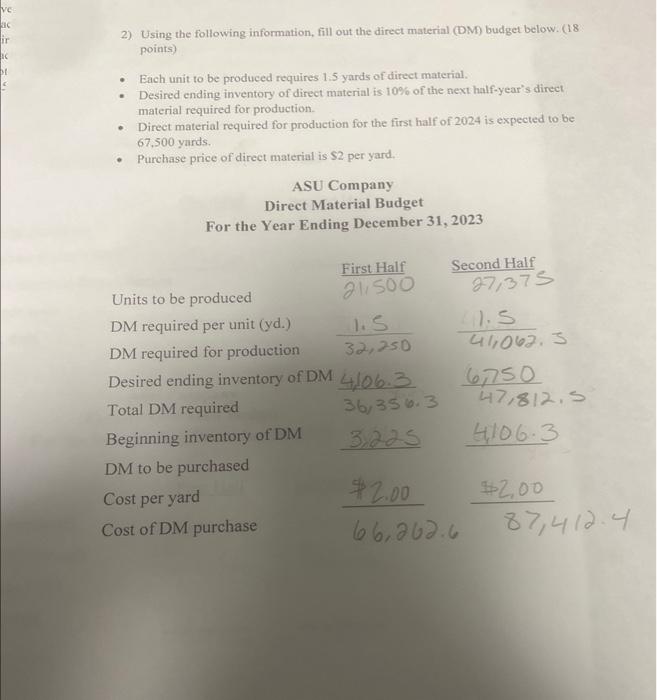 Solved 3) Using the following information, fill out the | Chegg.com