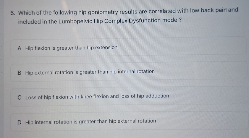 Solved Which of the following hip goniometry results are | Chegg.com