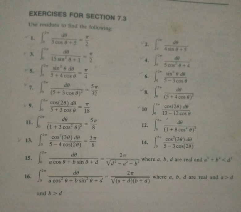 Solved EXERCISES FOR SECTION 7.3 Use residues to find the | Chegg.com