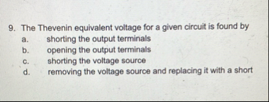 Solved The Thevenin equivalent voltage for a given circuit | Chegg.com