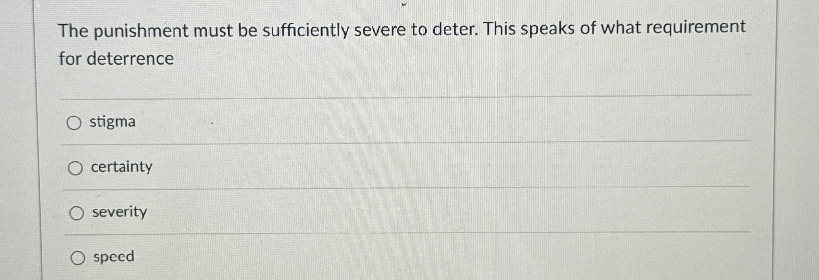 Solved The punishment must be sufficiently severe to deter. | Chegg.com