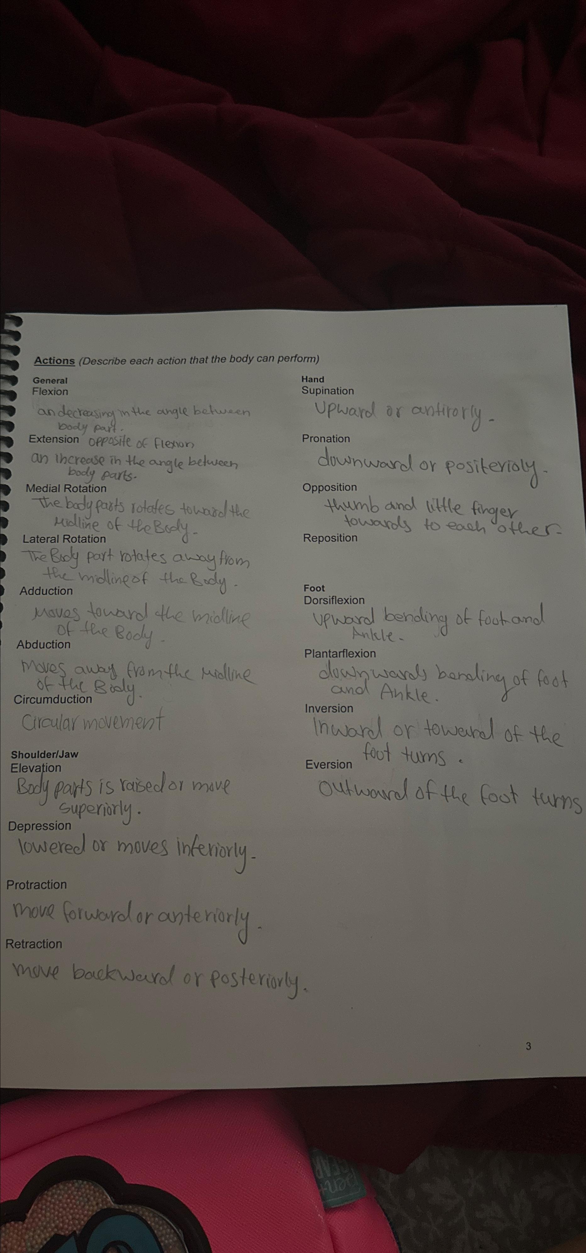 Solved Actions (Describe each action that the body can | Chegg.com