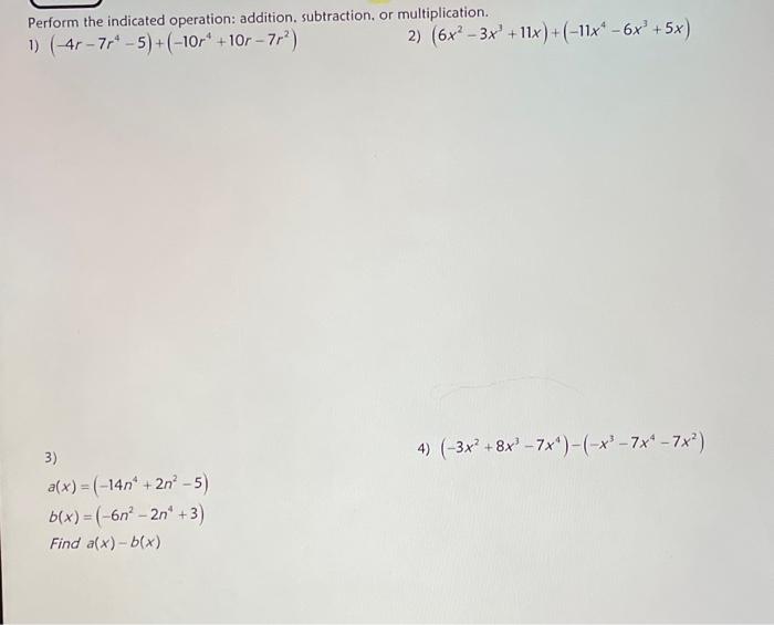 Solved Perform the indicated operation: addition, | Chegg.com