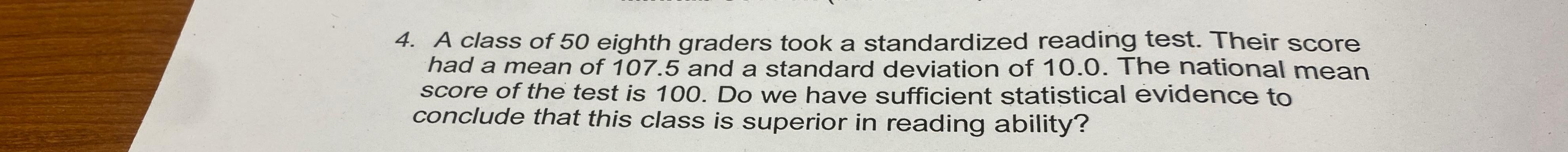 Solved A class of 50 ﻿eighth graders took a standardized | Chegg.com