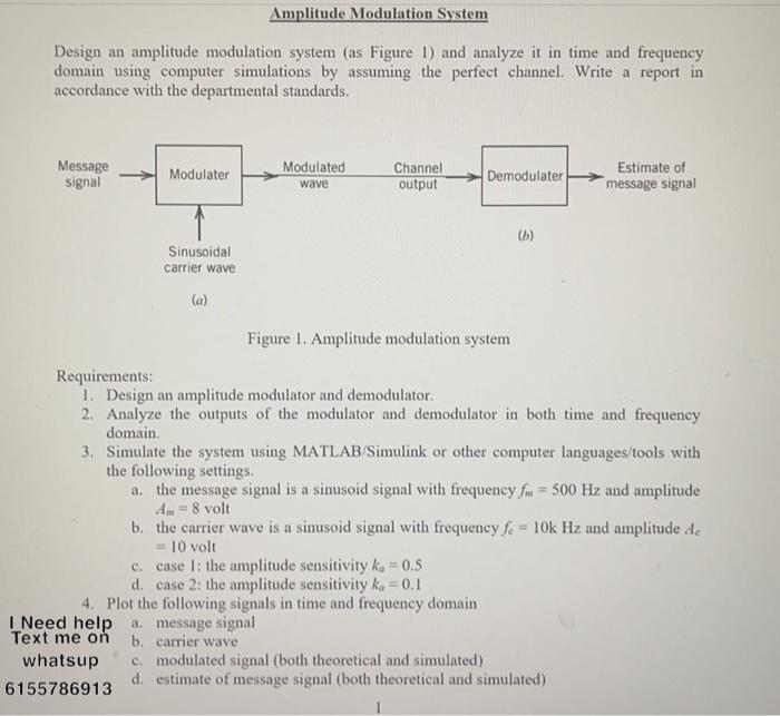 Amplitude Modulation System Design an amplitude | Chegg.com