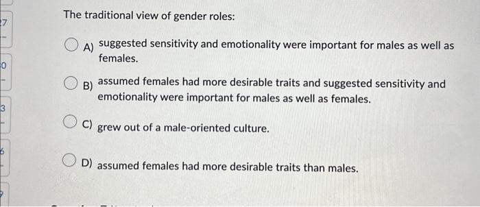 The traditional view of gender roles: A) suggested | Chegg.com