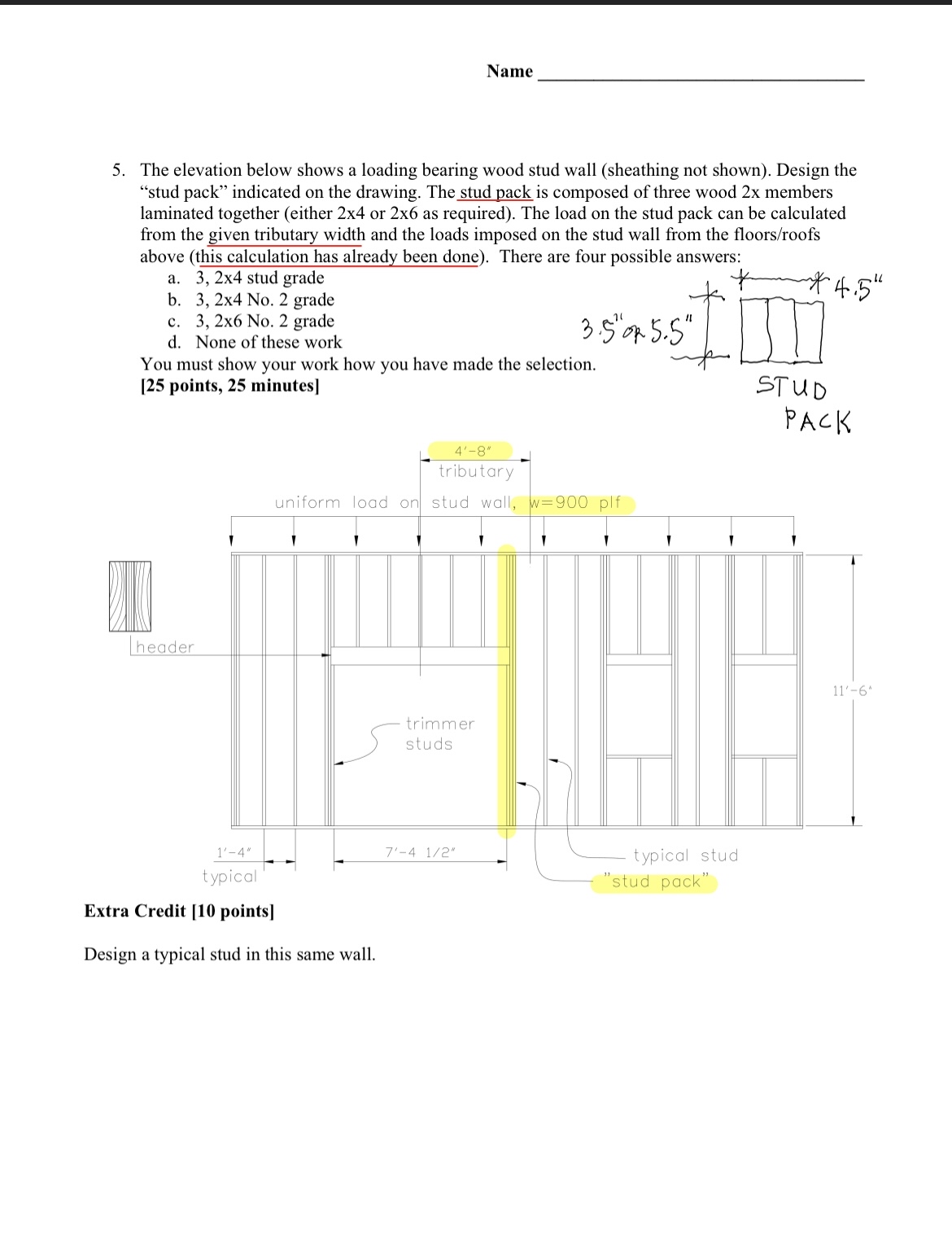 Solved Nam5. ﻿The elevation below shows a loading bearing | Chegg.com