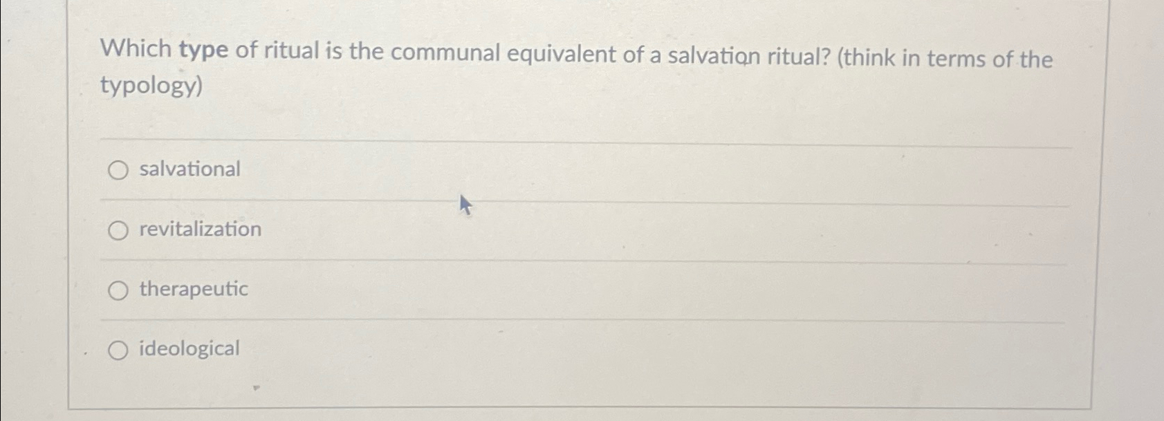 Solved Which type of ritual is the communal equivalent of a | Chegg.com