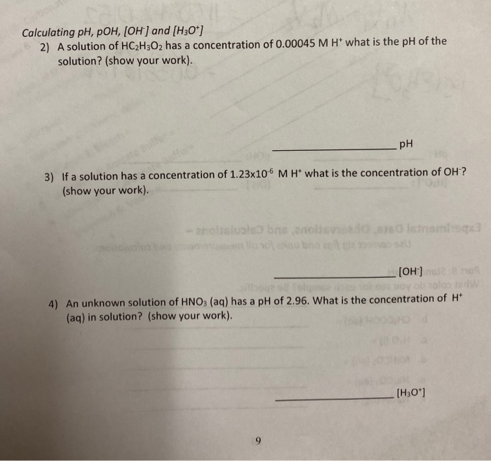 Solved Calculating pH, POH, (OH) and (H30*] 2) A solution of | Chegg.com