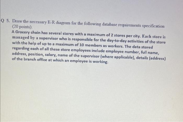 Solved 5. Draw the necessary E-R diagram for the following | Chegg.com
