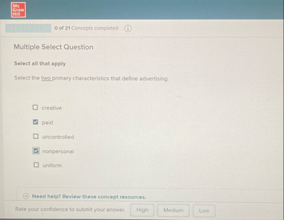Solved BeCrawHillO of 21 ﻿Concepts completed(1)Multiple | Chegg.com