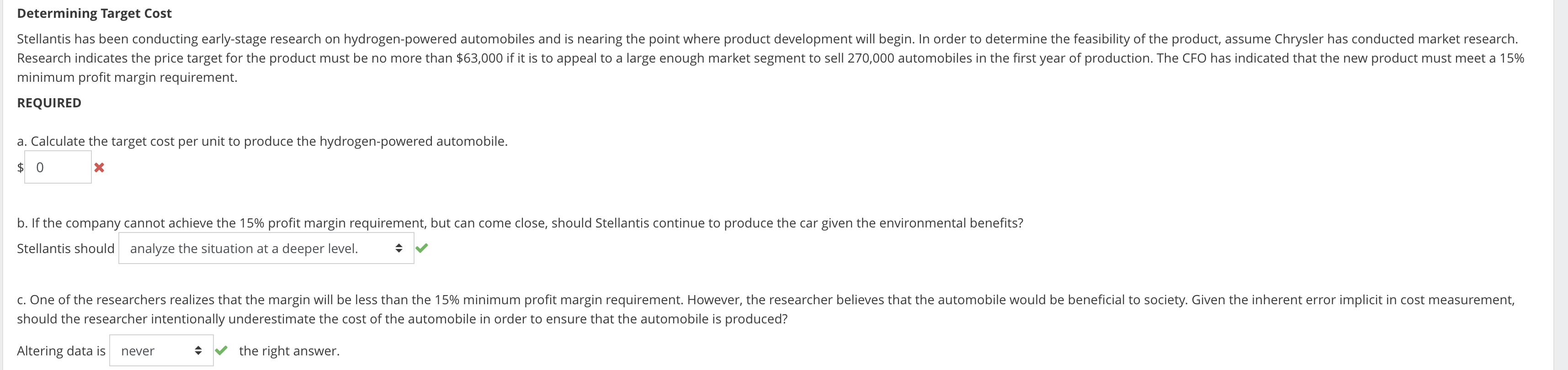 Solved Determining Target Costminimum profit margin | Chegg.com