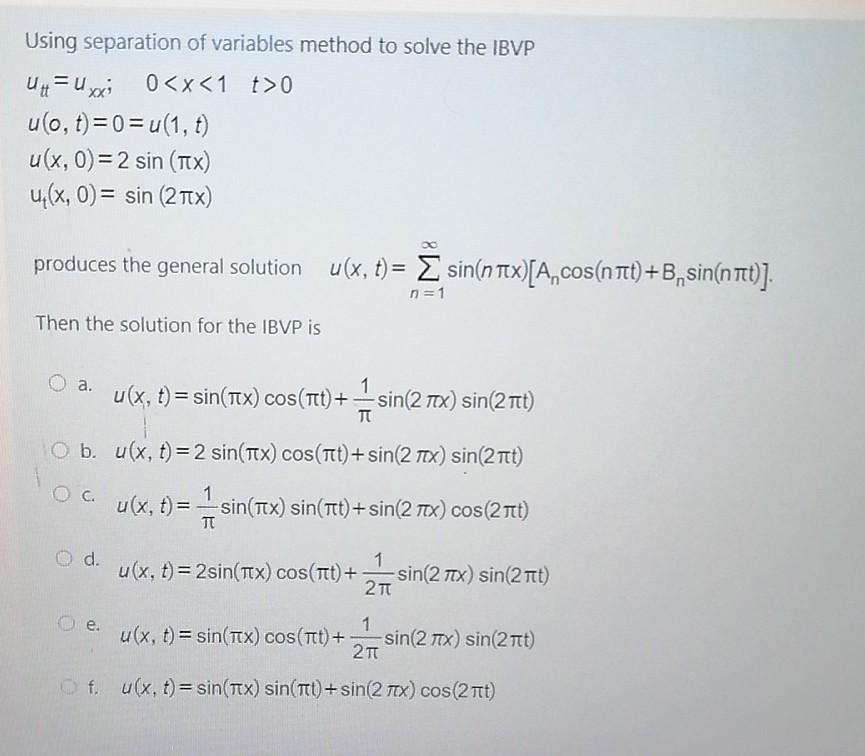 Solved Using separation of variables method to solve the | Chegg.com