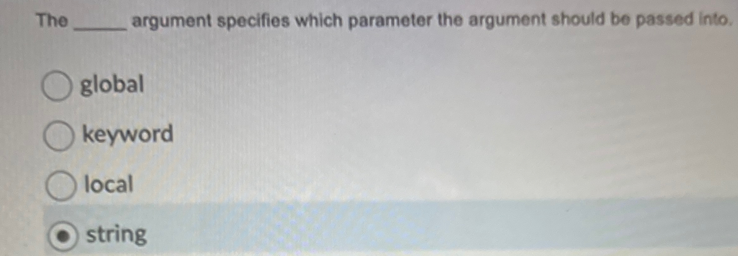 Solved The ﻿argument specifies which parameter the | Chegg.com