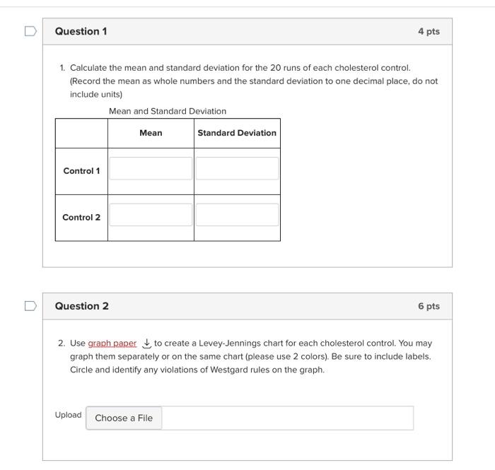 Solved 1. Calculate the mean and standard deviation for the | Chegg.com