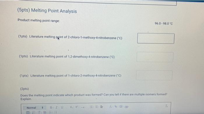 (5pts) Melting Point Analysis Product melting point | Chegg.com