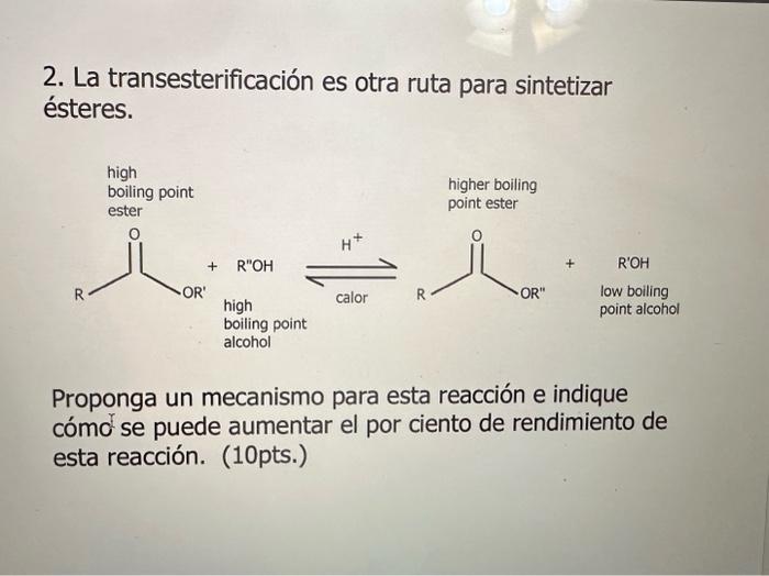 [Solved]: Transesterification is another route to synthesize
