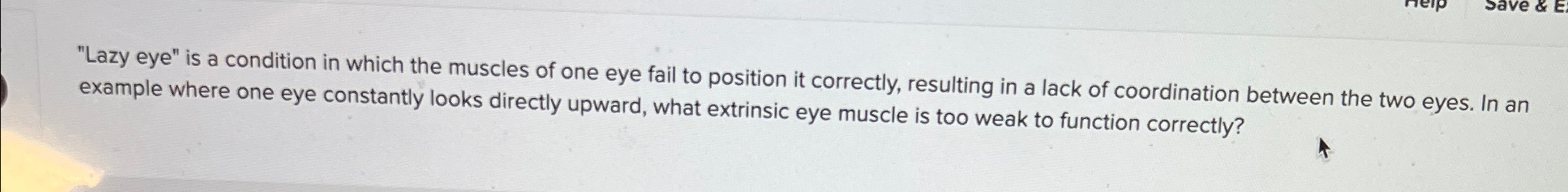 Solved "Lazy eye" is a condition in which the muscles of one | Chegg.com