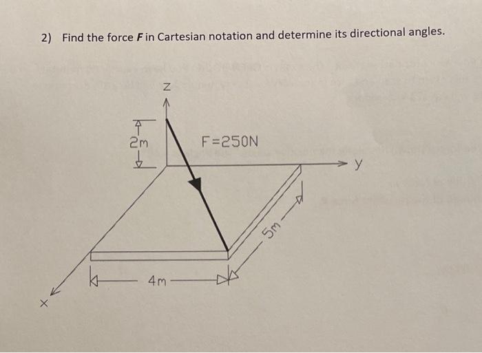 [Solved]: 2) Find the force ( boldsymbol{F} ) in Cartesi