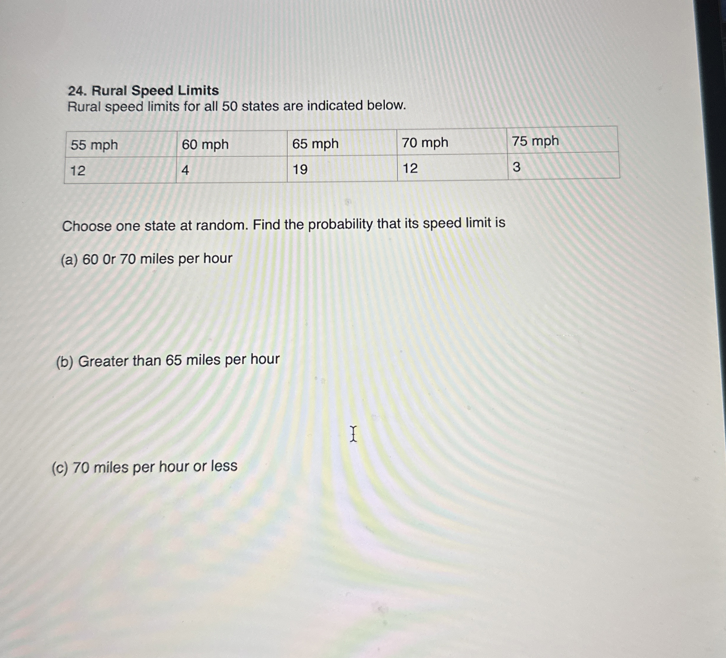Solved Rural Speed LimitsRural speed limits for all 50 | Chegg.com