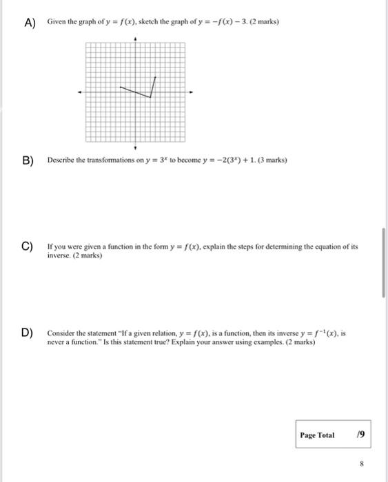 Solved A) Given the graph of y=f(x), sketch the graph of | Chegg.com