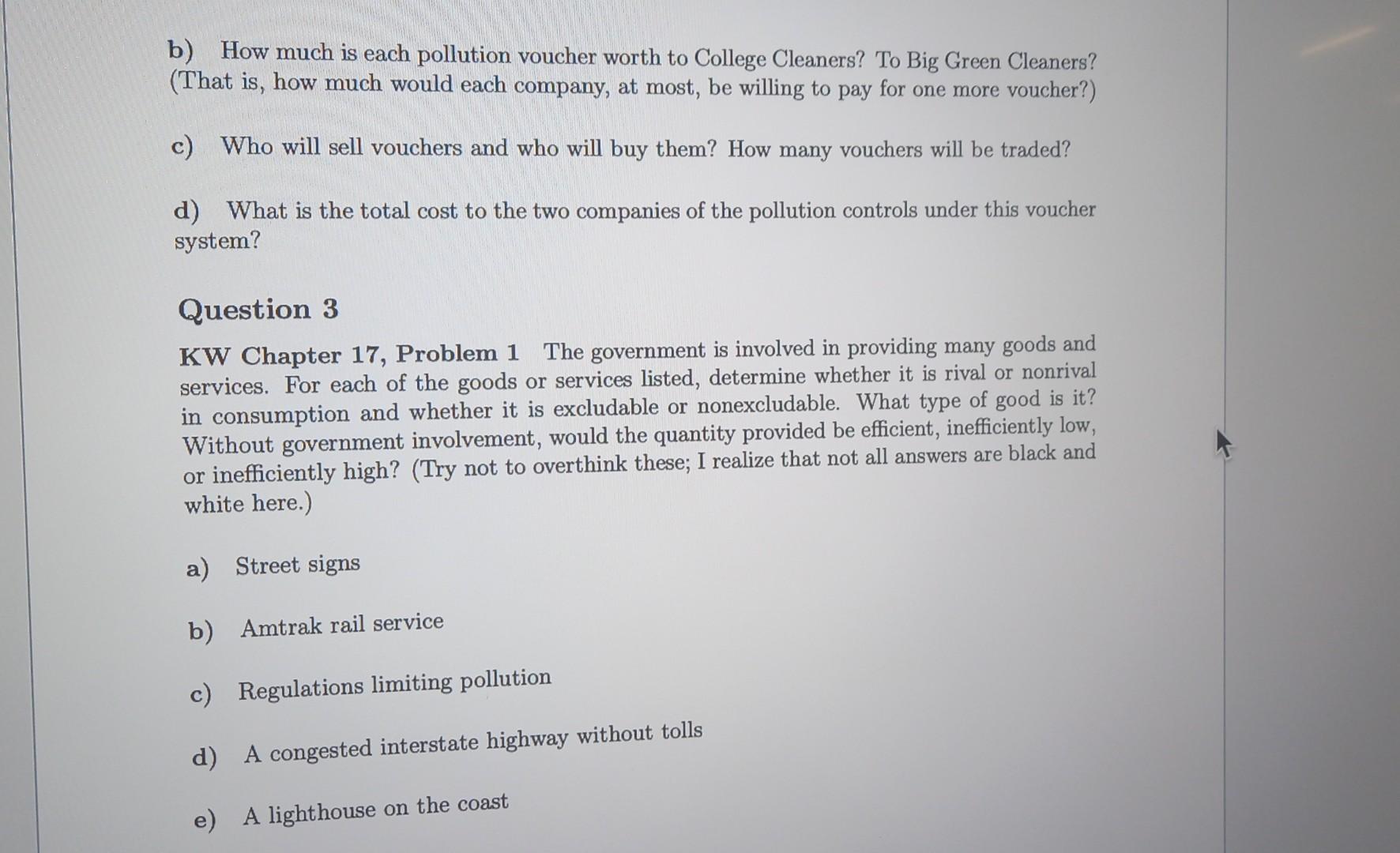 Solved KW Chapter 16, Problem 1 What type of externality | Chegg.com