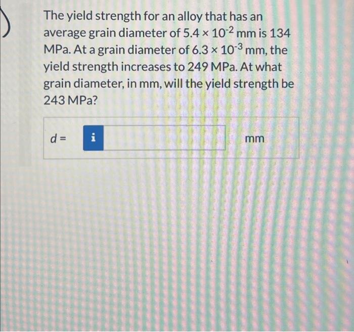 Solved The yield strength for an alloy that has an average | Chegg.com