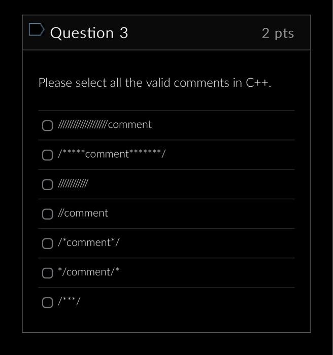 Solved Question 1 Please insert the multiple lines comment | Chegg.com