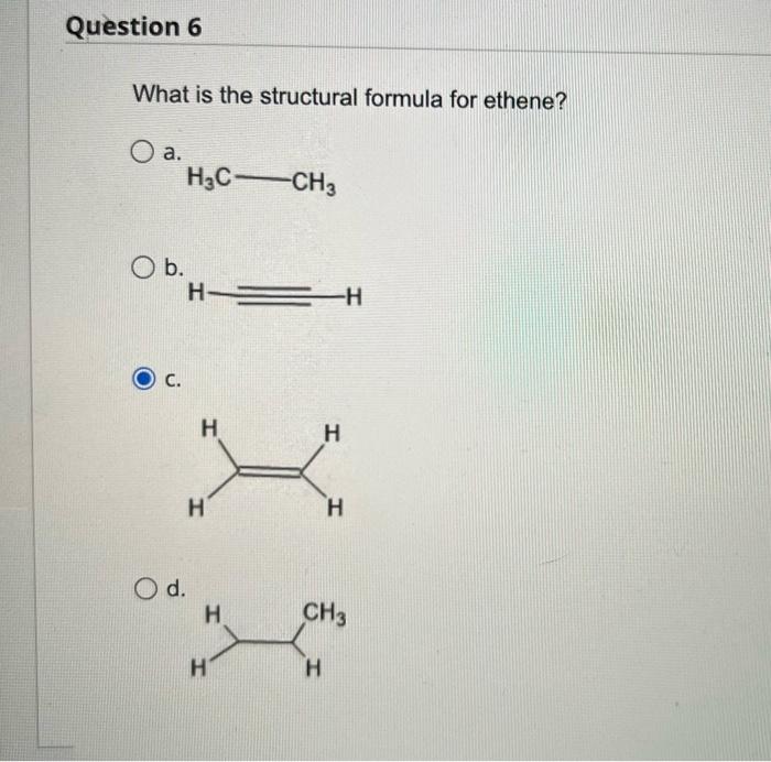 Solved Question 6 What is the structural formula for ethene? | Chegg.com