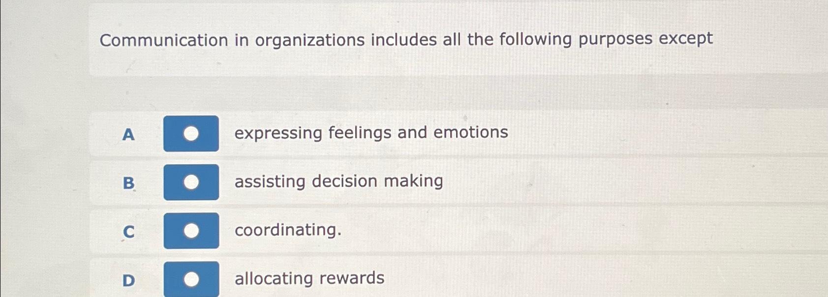 Solved Communication in organizations includes all the | Chegg.com
