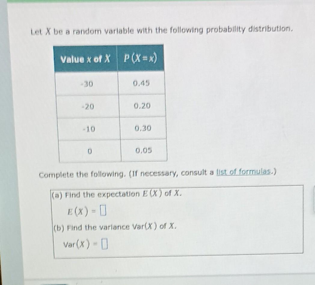 Solved Let X be a random varlable with the following | Chegg.com