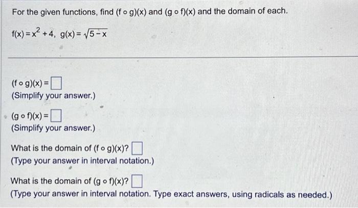 Solved For The Given Functions Find F∘g X And G∘f X