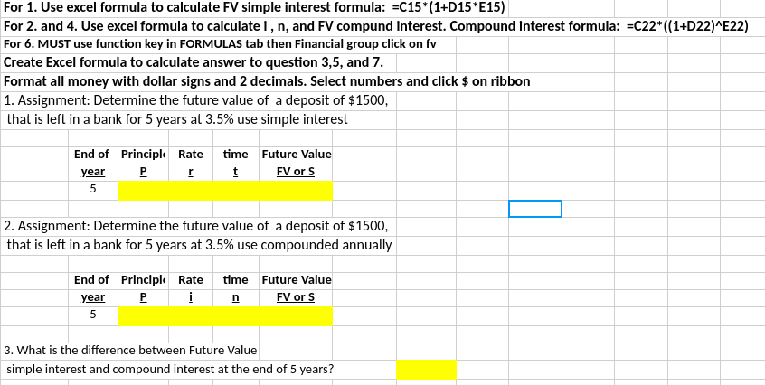 Solved For 1. ﻿Use excel formula to calculate FV simple | Chegg.com