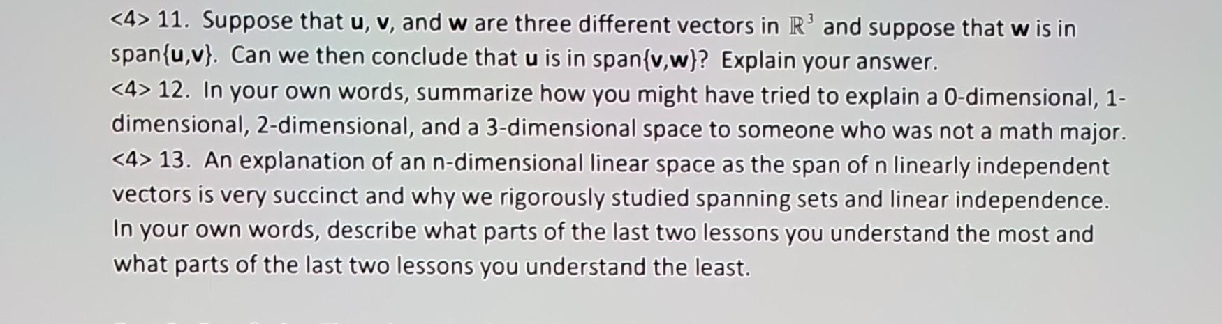 Solved 4 11. Suppose that u,v, and w are three different | Chegg.com