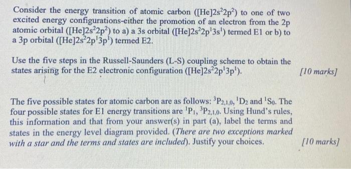 Solved Consider the energy transition of atomic carbon | Chegg.com