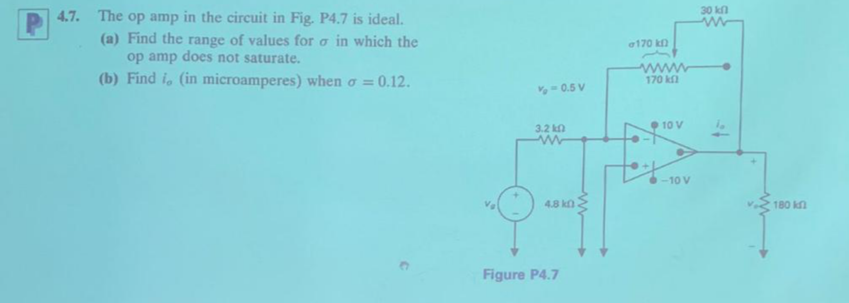 Solved 4.7. ﻿The op amp in the circuit in Fig. P4.7 ﻿is | Chegg.com