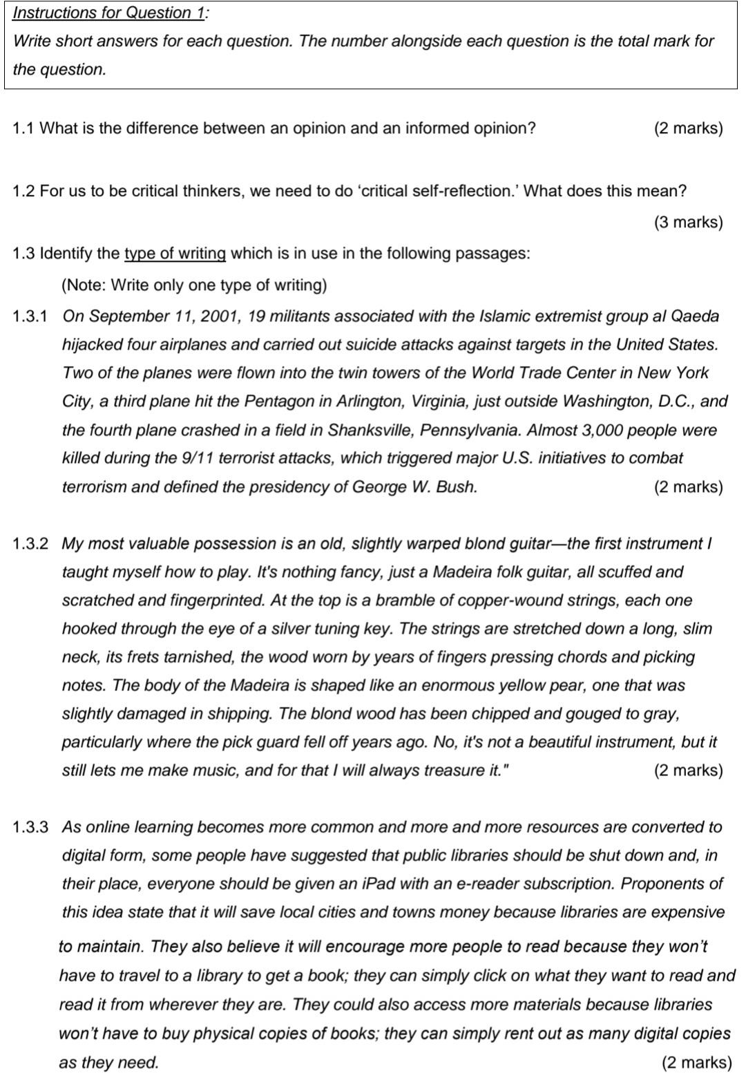 Instructions for Question 1: Write short answers for | Chegg.com