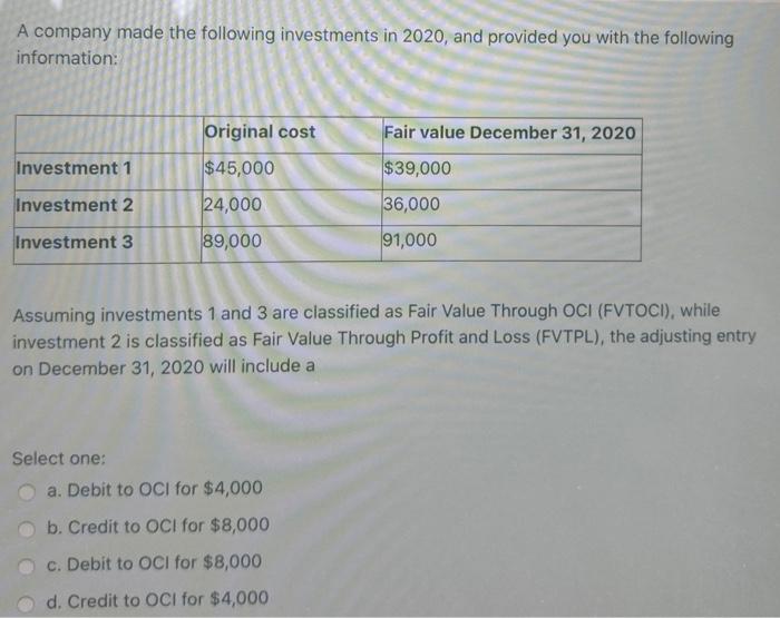 Solved A company made the following investments in 2020, and | Chegg.com