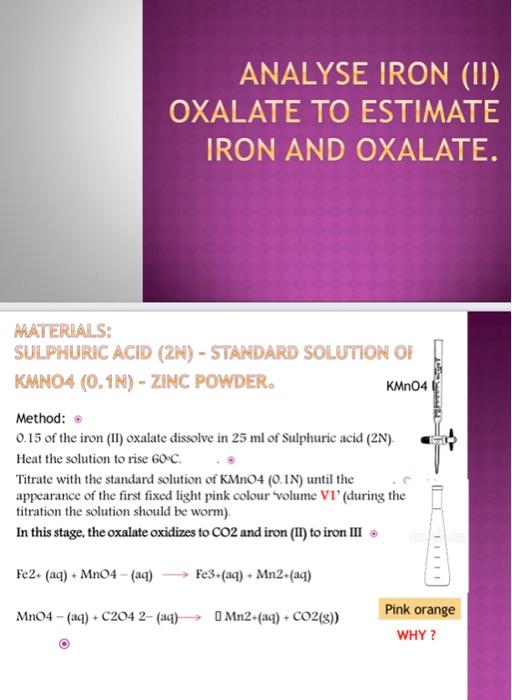 Solved ANALYSE IRON (1) OXALATE TO ESTIMATE IRON AND | Chegg.com