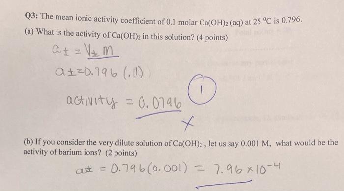 Solved Q3: The mean ionic activity coefficient of 0.1 molar | Chegg.com