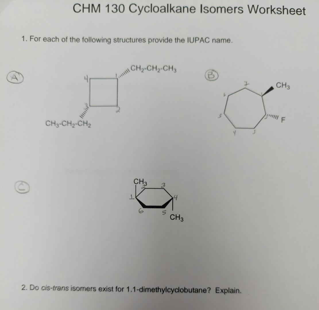 Solved CHM 130 Cycloalkane Isomers Worksheet 1. For each of | Chegg.com