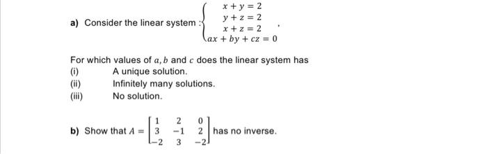 Solved a) Consider the linear system : | Chegg.com