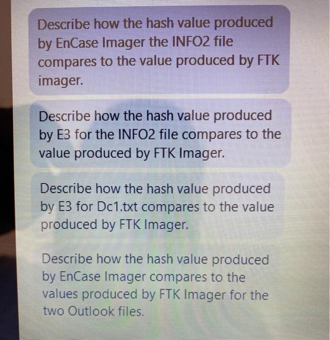 Solved Describe how the hash value produced by EnCase Imager | Chegg.com