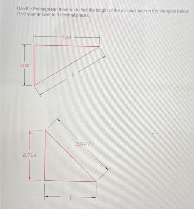 Solved Use the Pythagorean theorem to find the length of the | Chegg.com