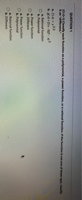 Solved QUESTION 1 [CLO-11 Classify each function as a | Chegg.com