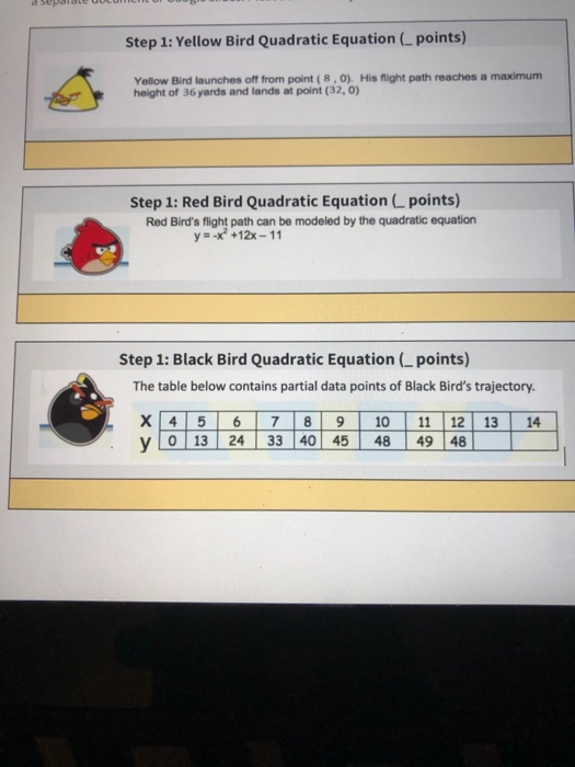 Solved Se palle ULUD Step 1: Yellow Bird Quadratic Equation | Chegg.com