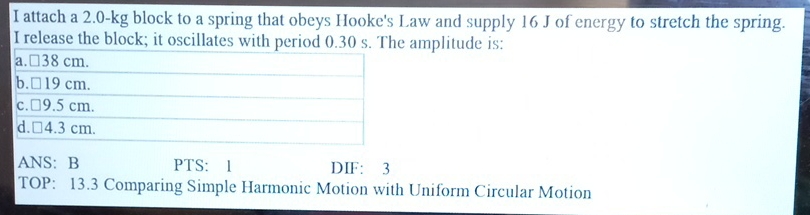 Solved I attach a 2.0-kg ﻿block to a spring that obeys Hook | Chegg.com