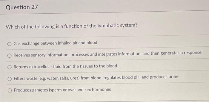 Solved Which of the following is a function of the lymphatic | Chegg.com