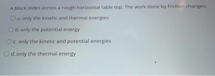 Solved A block slides across a rough horizontal table top. | Chegg.com